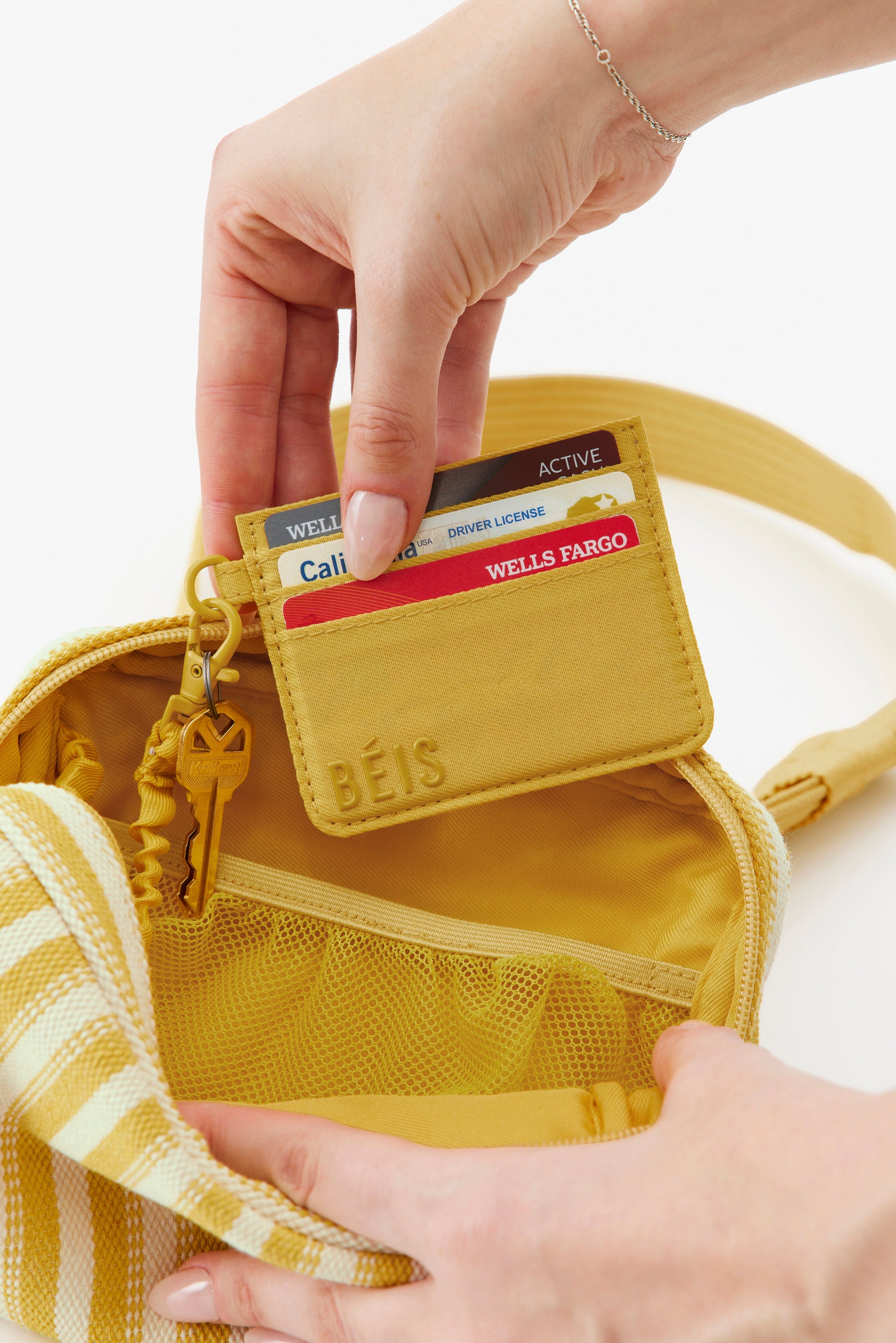 BÉIS 'The Belt Bag' in Honey Stripe - Yellow Striped Crossbody Belt ...