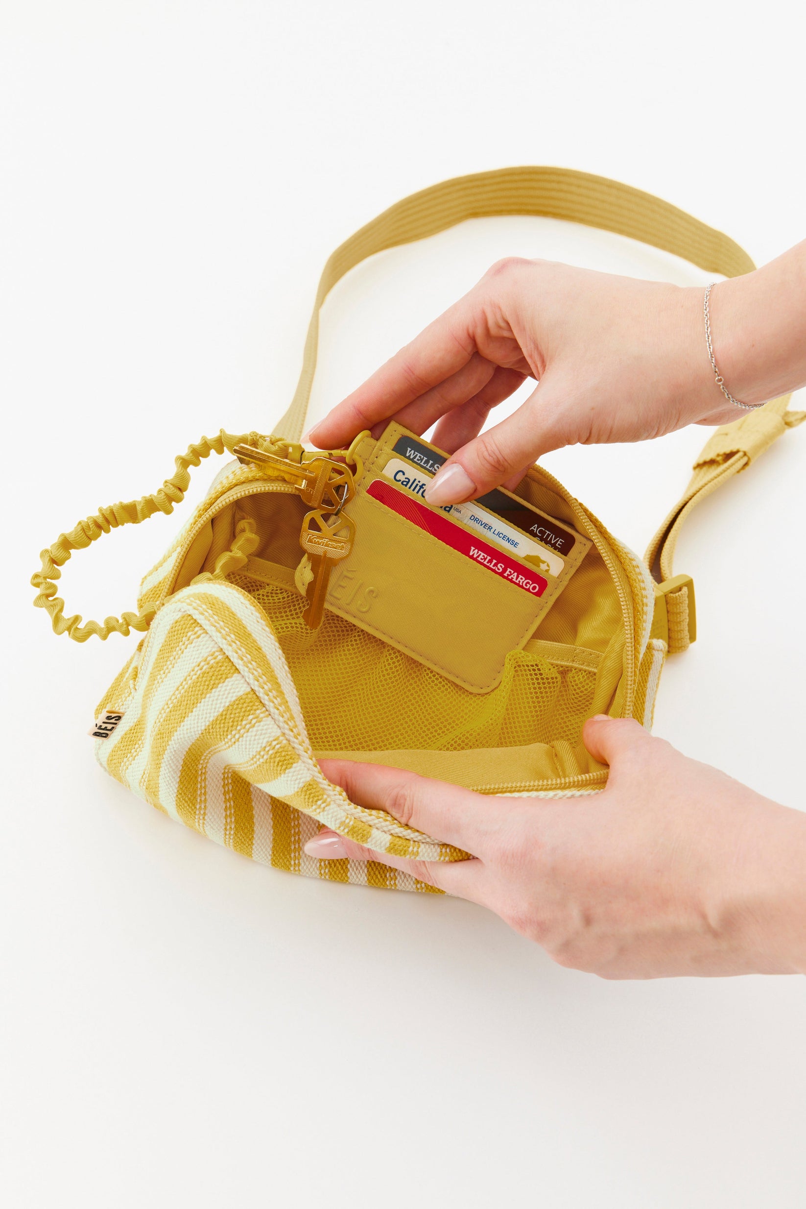 BÉIS 'The Belt Bag' in Honey Stripe - Yellow Striped Crossbody Belt ...