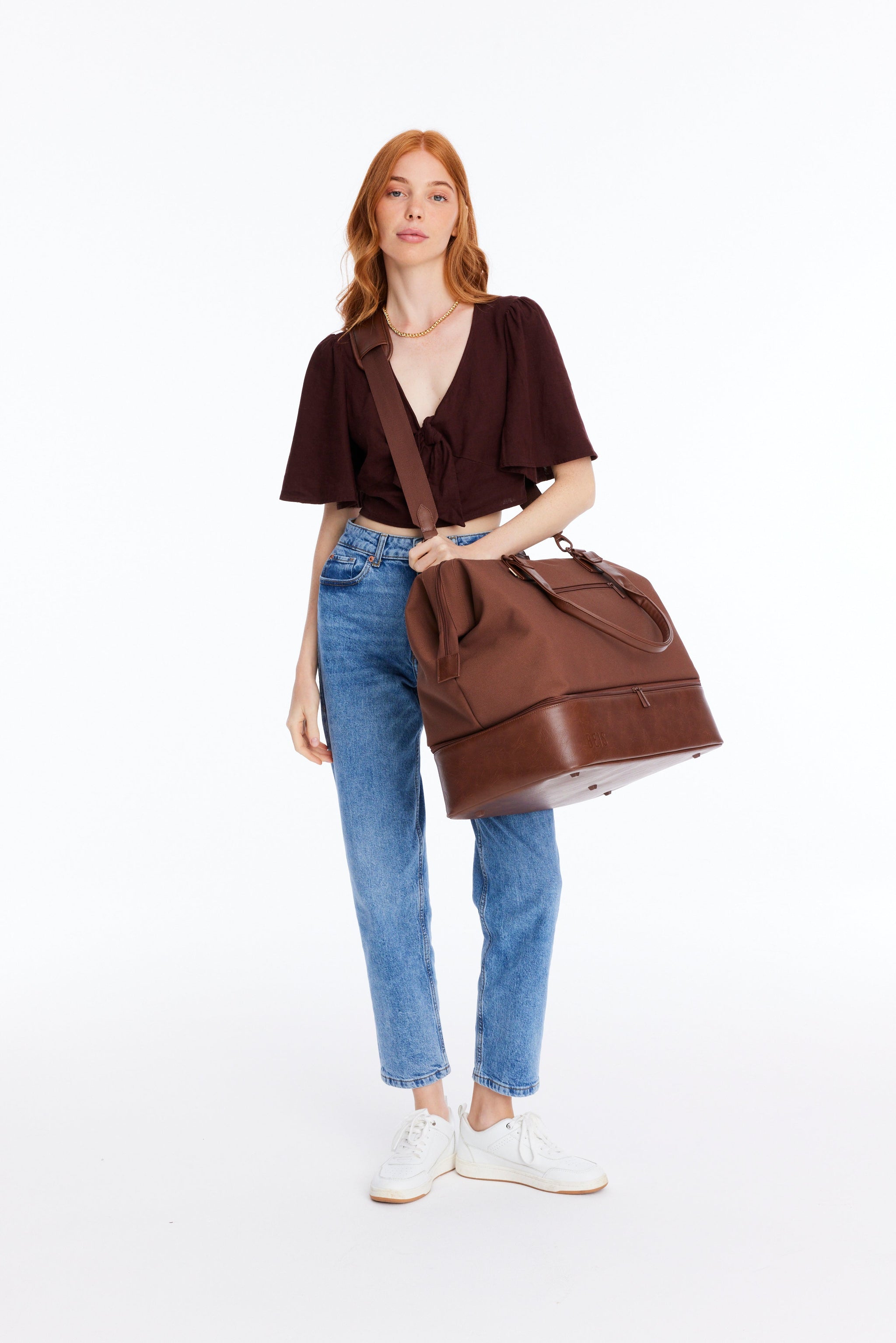 BÉIS 'The Convertible Weekender' in Maple - Brown Travel Duffle Bag ...