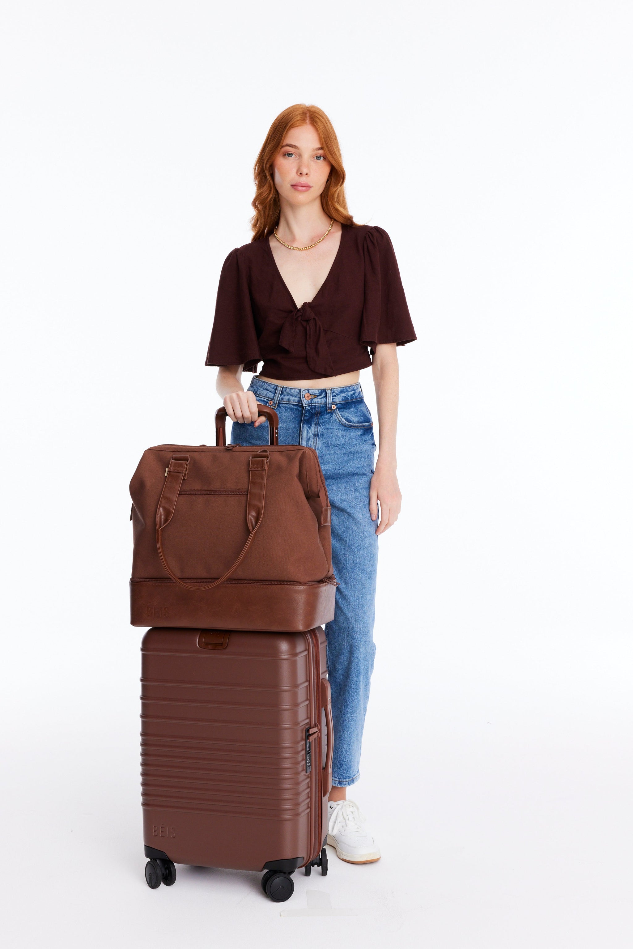 BÉIS 'The Convertible Mini Weekender' in Maple - Small Overnight Bag ...