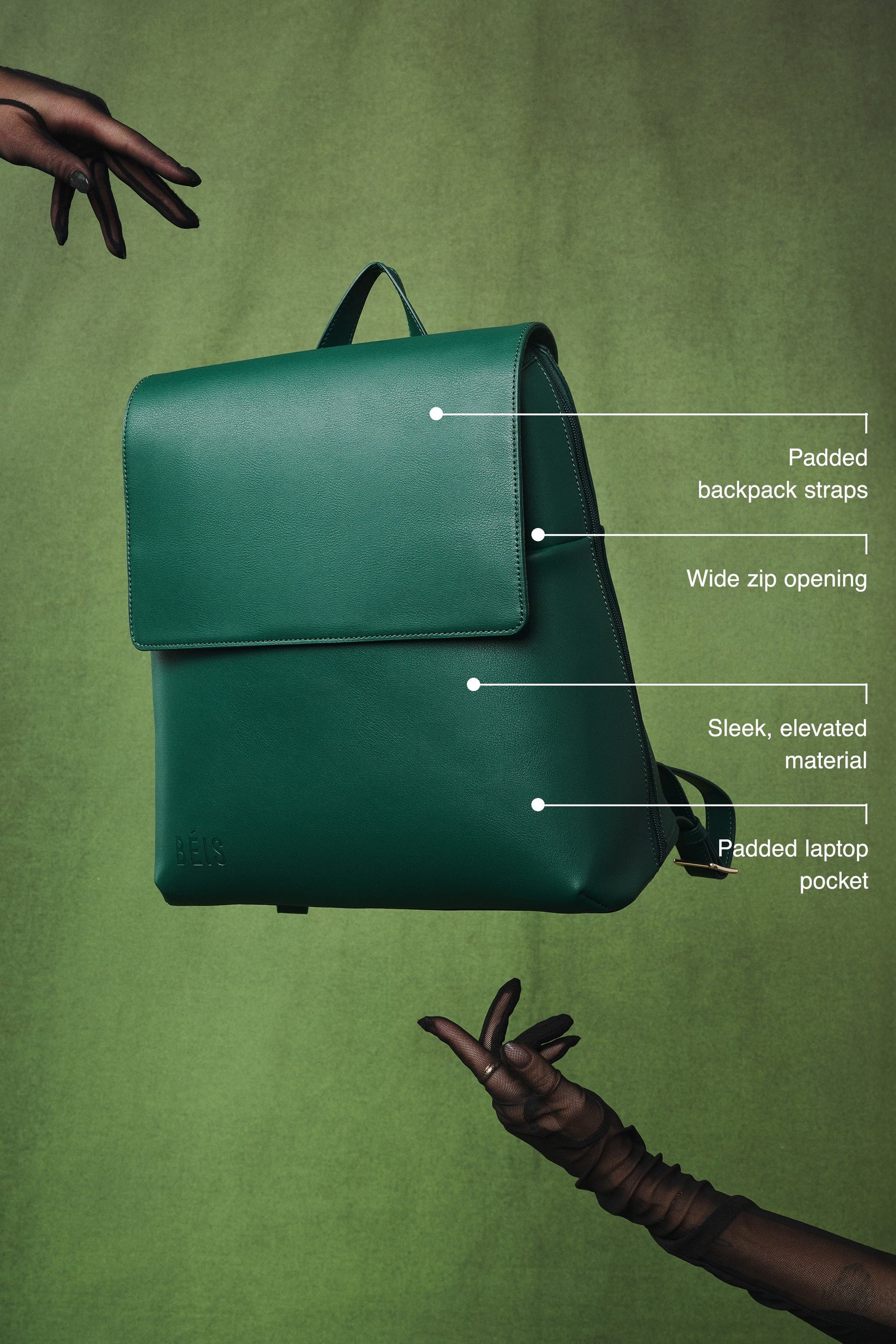 BÉIS 'The Wicked Backpack' in Wicked Green - Small Green Backpack for ...