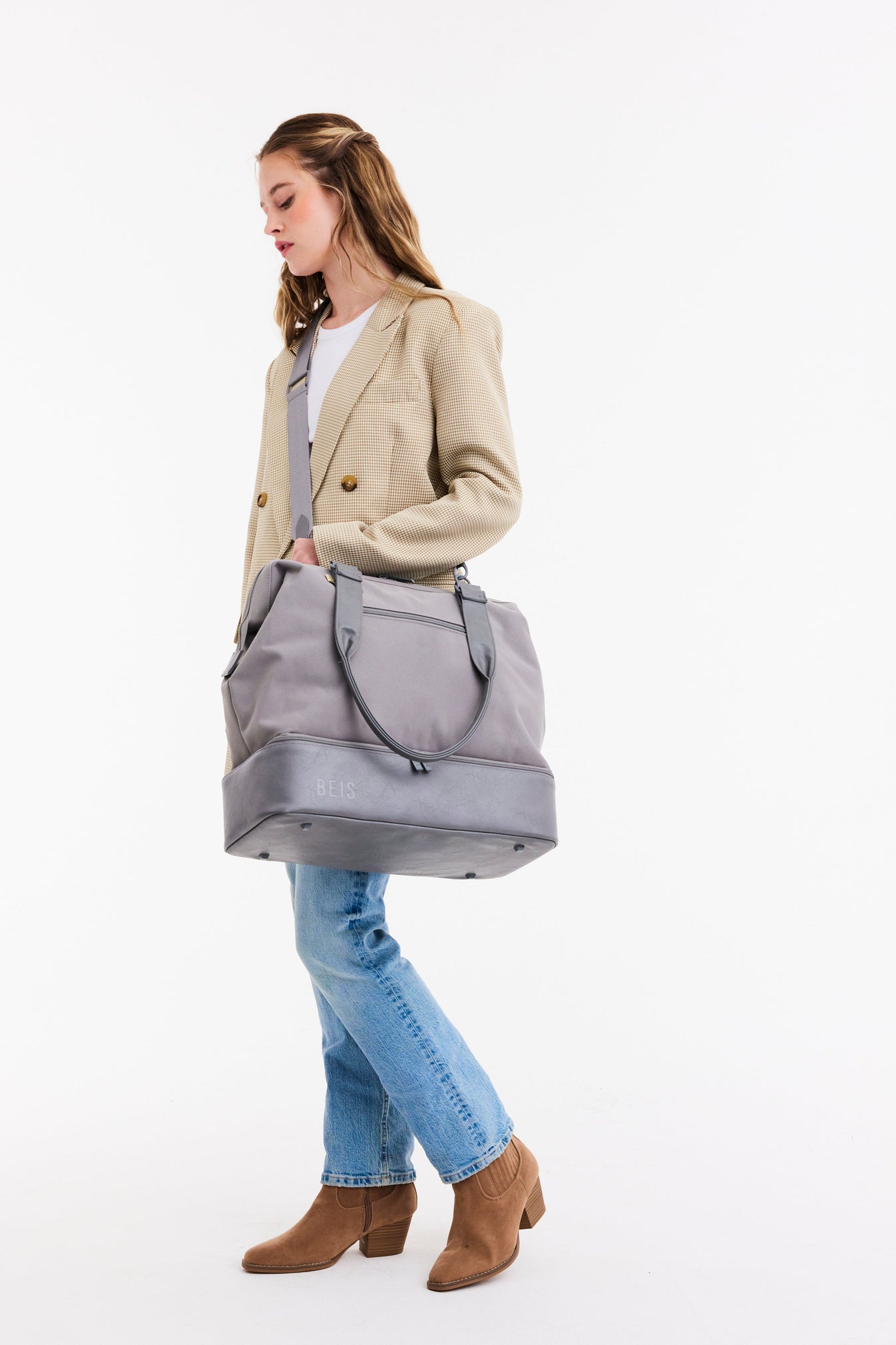 BÉIS 'The Mini Weekender' in Grey - Small Grey Travel Bag & Small ...