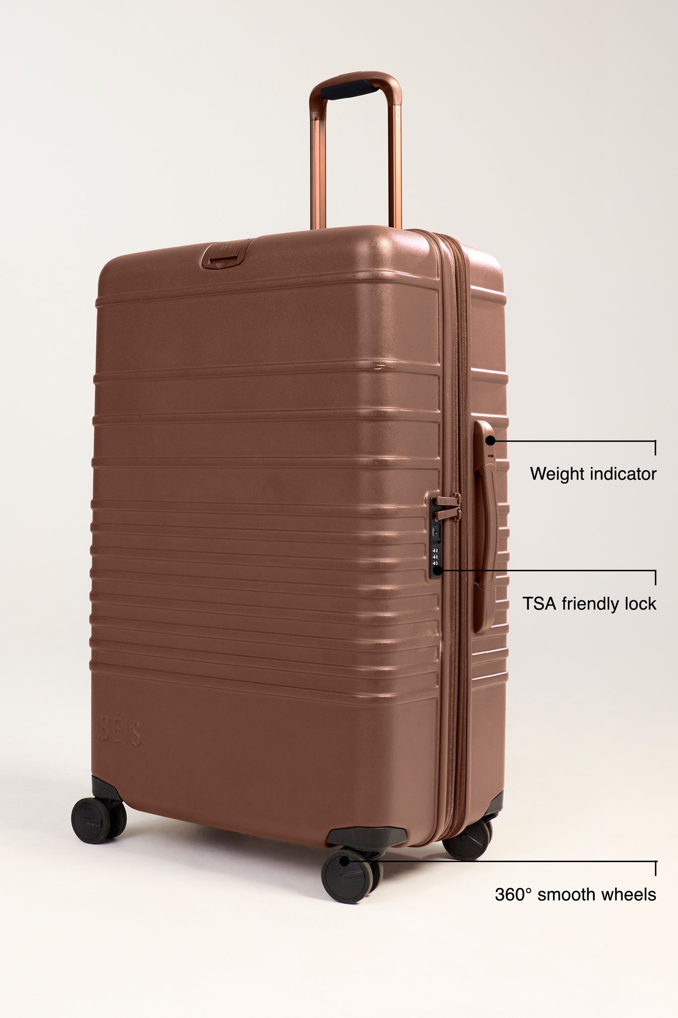 BÉIS 'The Large Check-In Roller' in Maple - Brown Large Checked Baggage ...