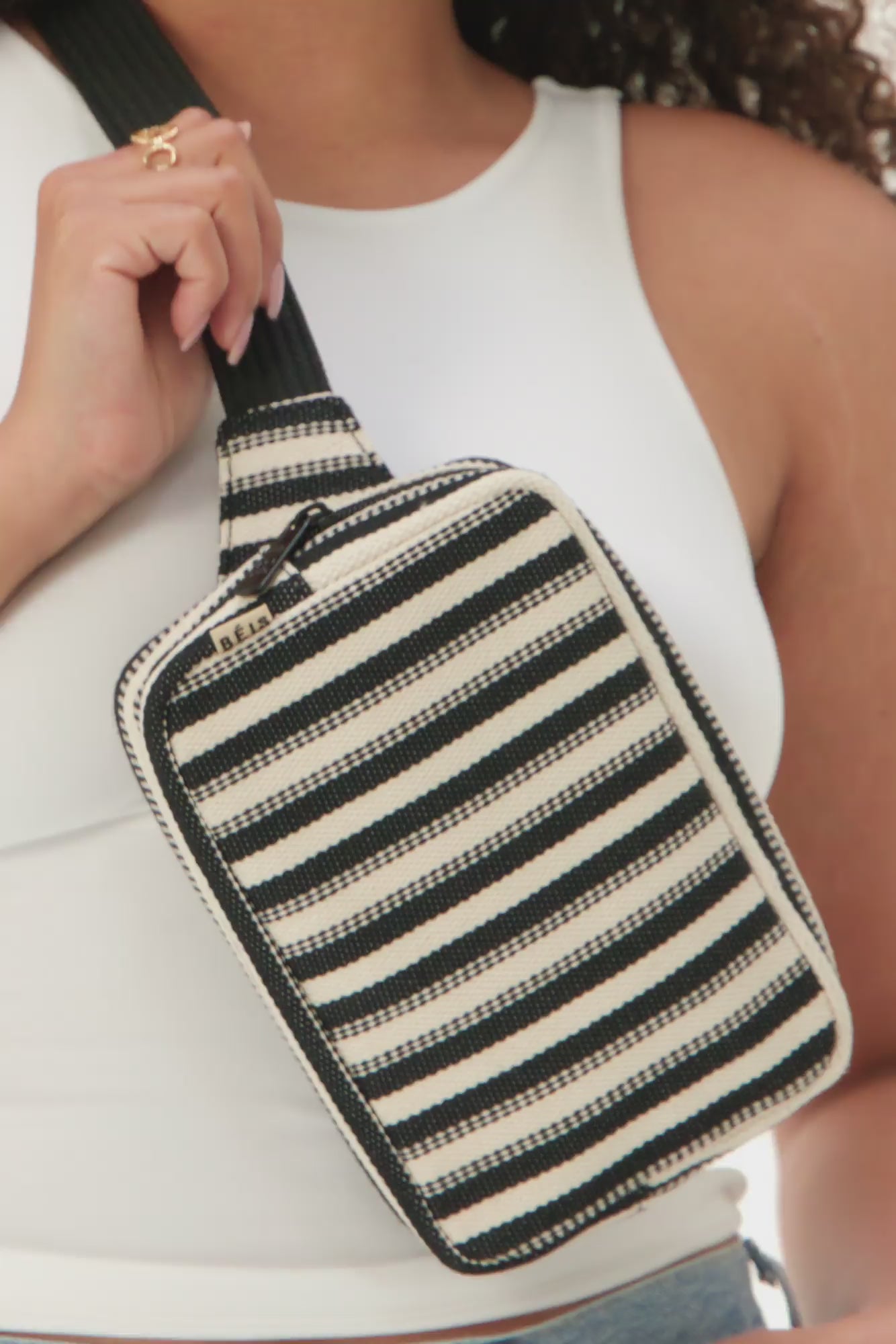 BÉIS 'The Belt Bag' in Honey Stripe - Yellow Striped Crossbody Belt ...