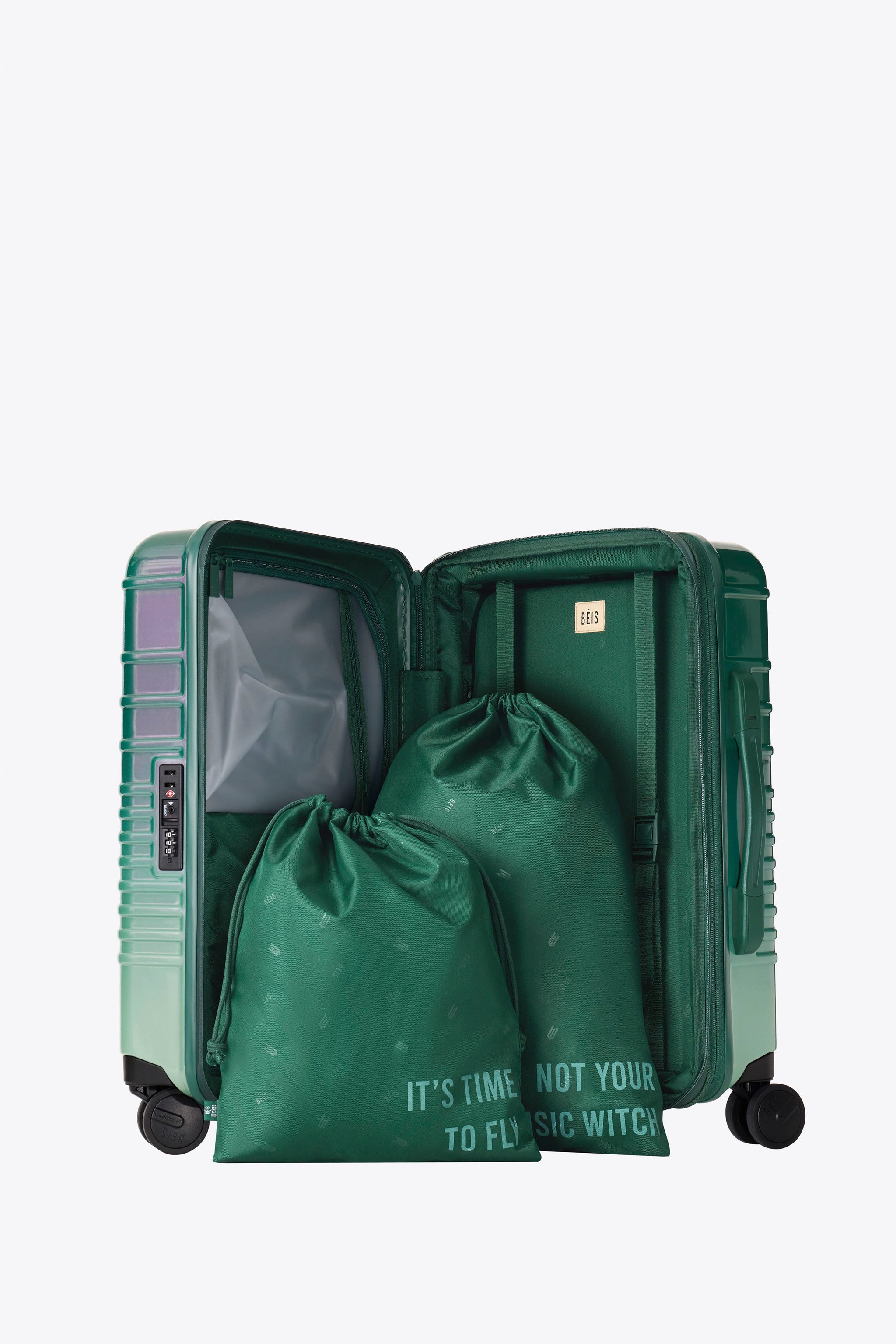 BÉIS 'The Carry-On Roller' in Wicked Green - Iridescent Ombre Green ...