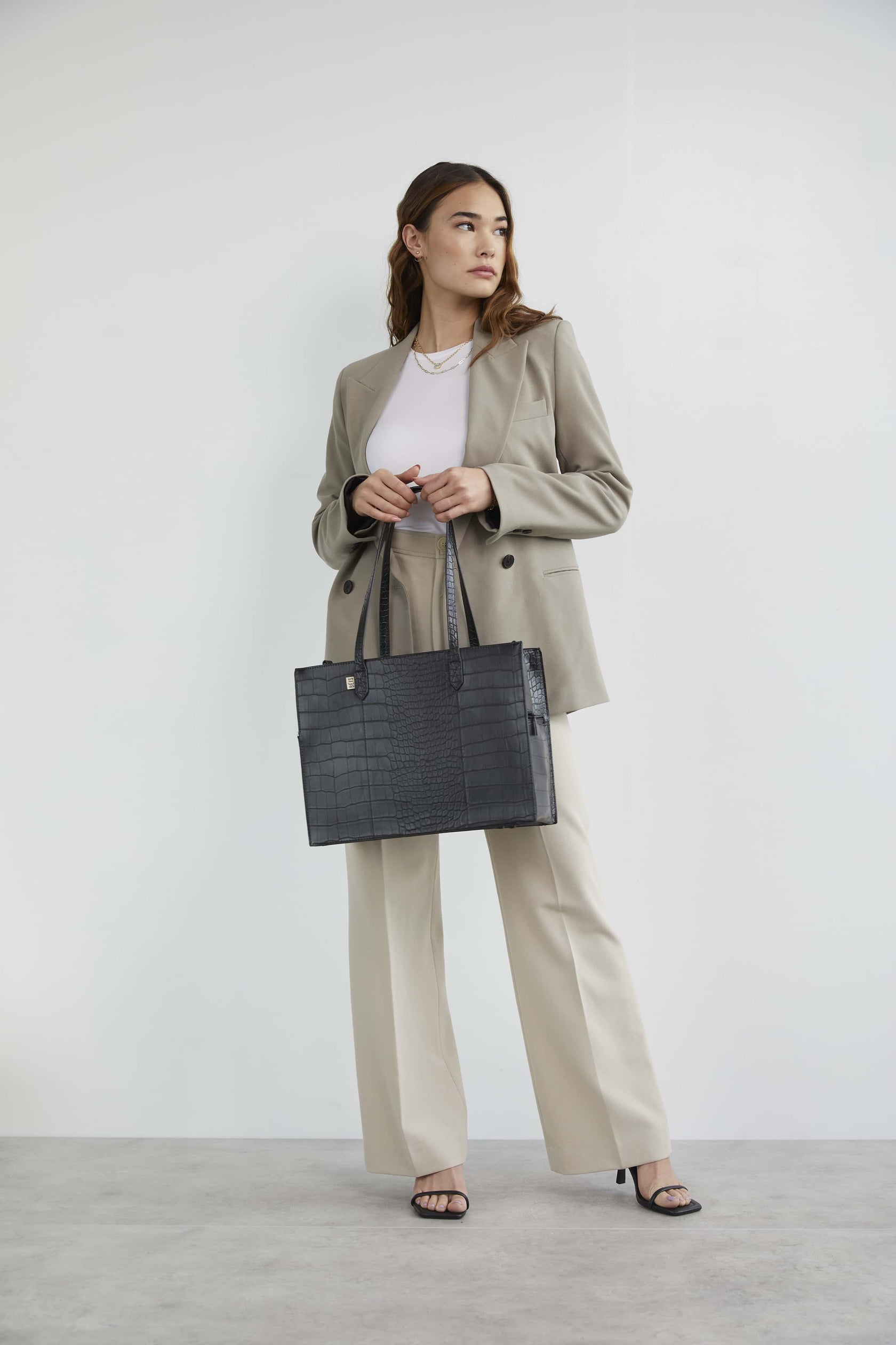 Black Croc Work Tote - Designer Laptop Bag for Women