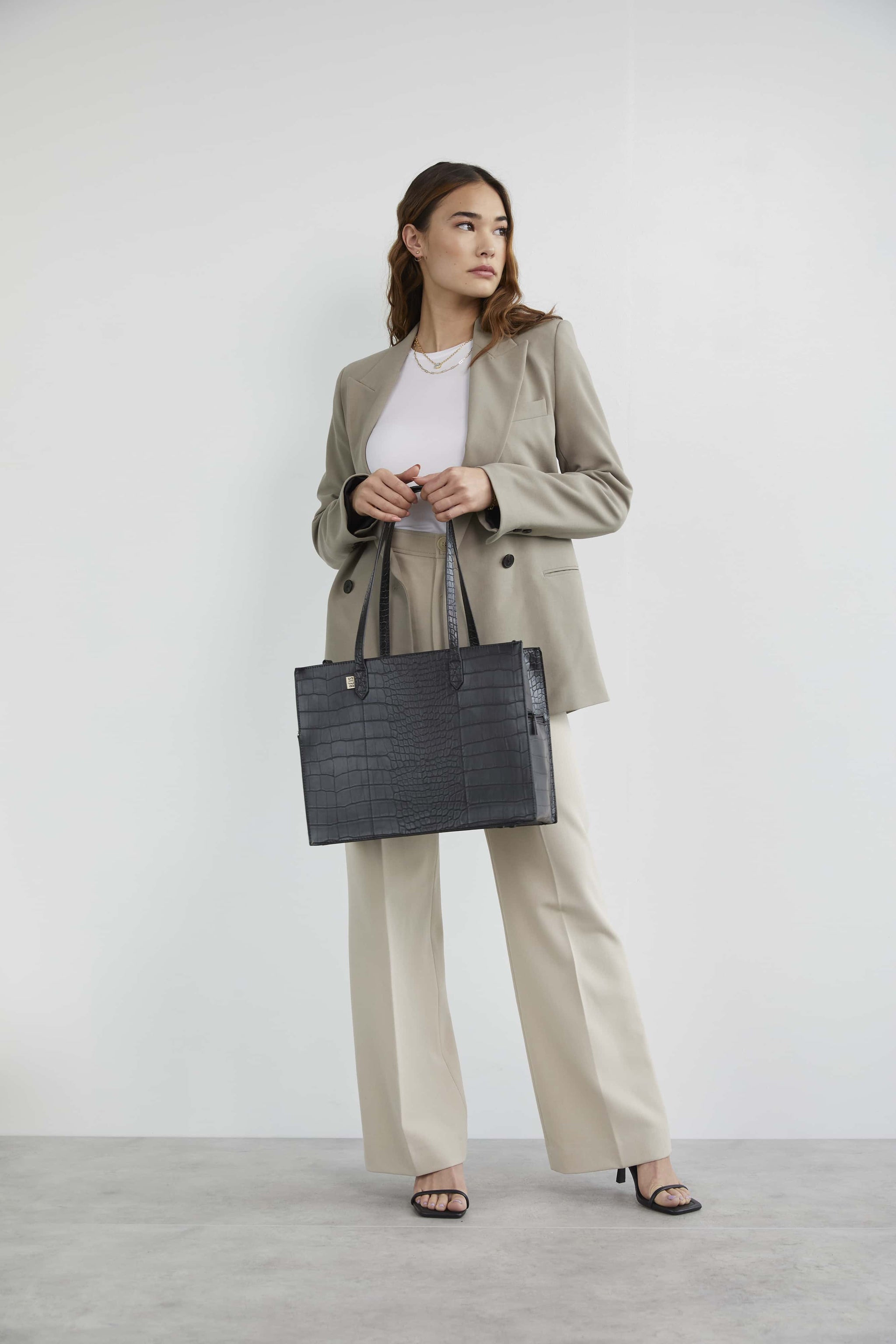 Black Croc Work Tote - Designer Laptop Bag for Women