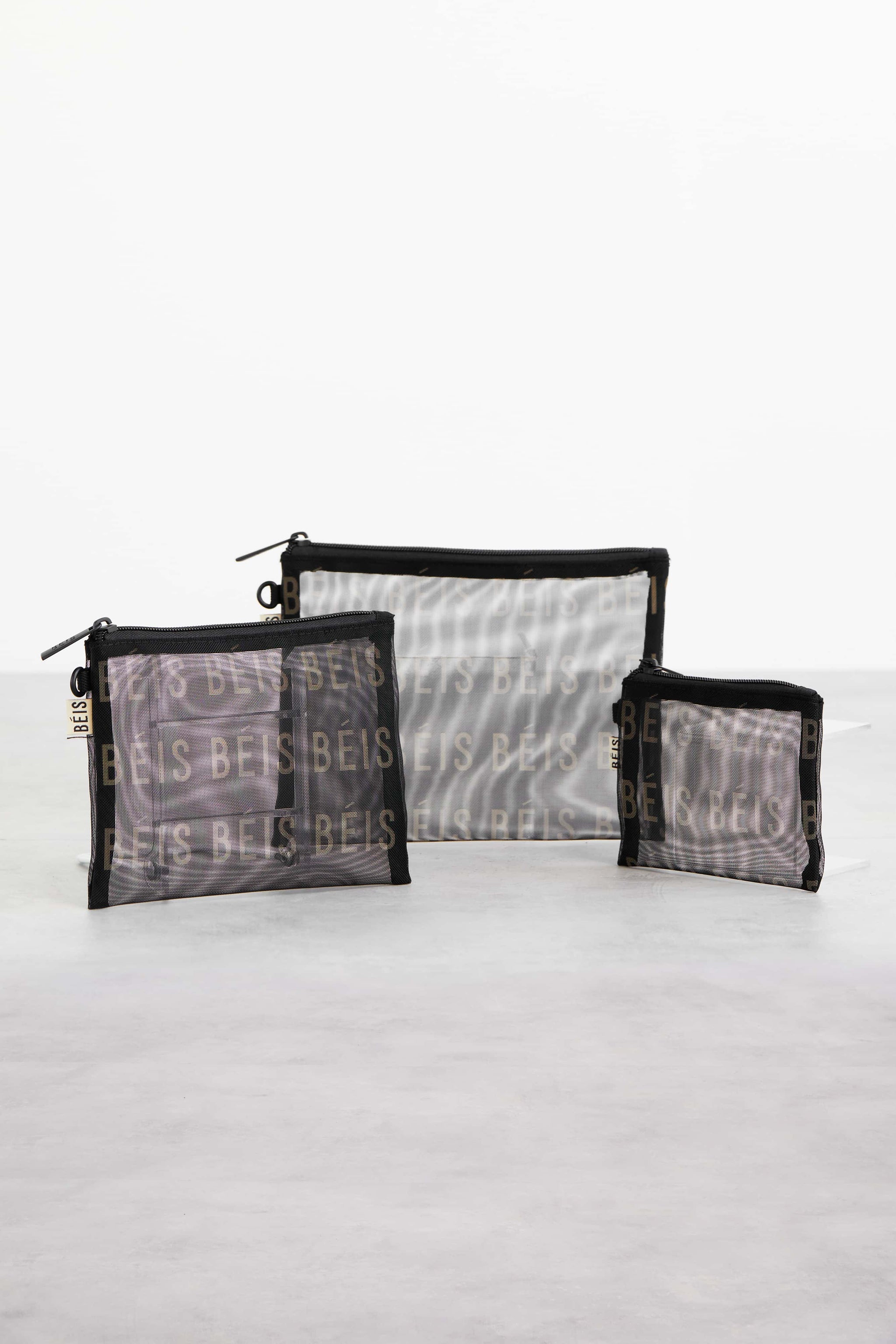 BÉIS 'The Mesh Pouch Trio' in Black | BÉIS Travel CA