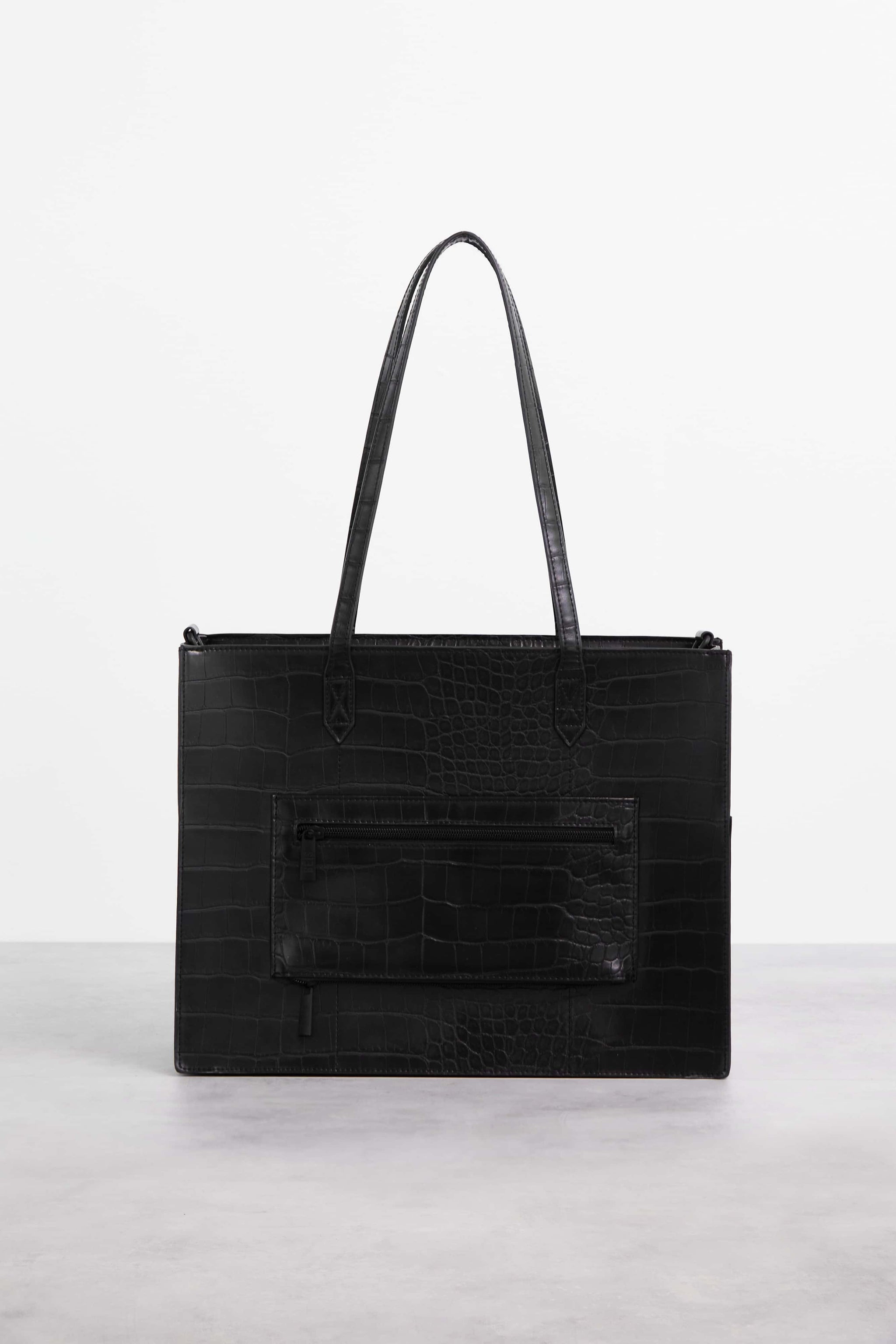 Black Croc Work Tote - Designer Laptop Bag for Women